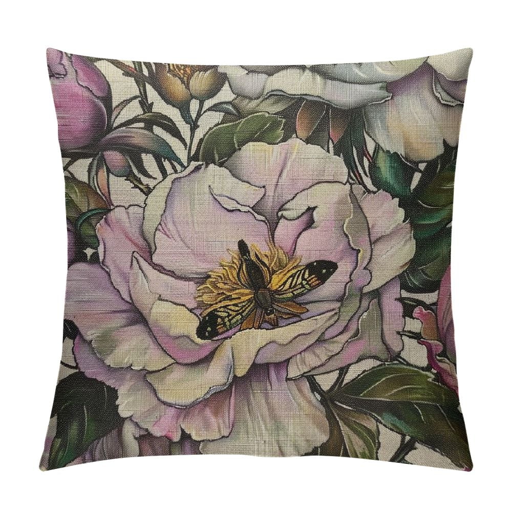 Creowell Purple Flowers Throw Pillow Case Vintage Beautiful Floral Rose ...