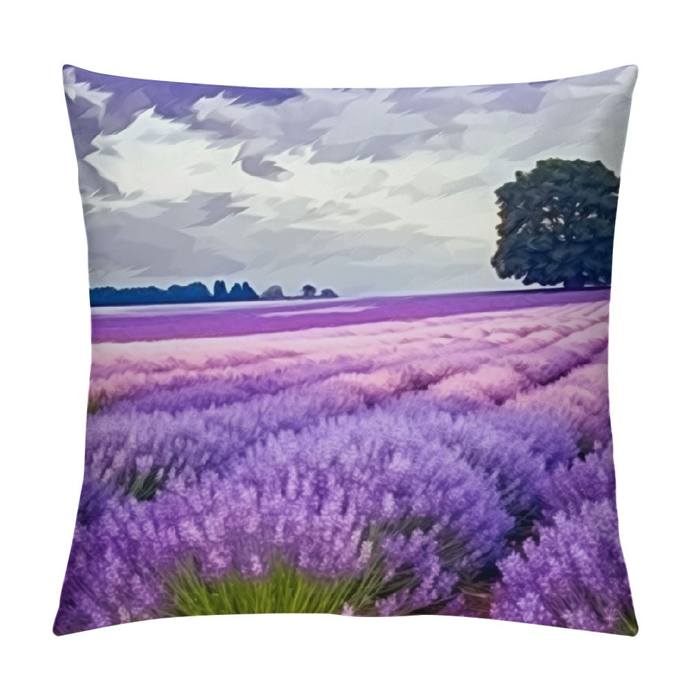 Creowell Purple Lavender Flower Plush Pillowcase 1 Piece Square White ...