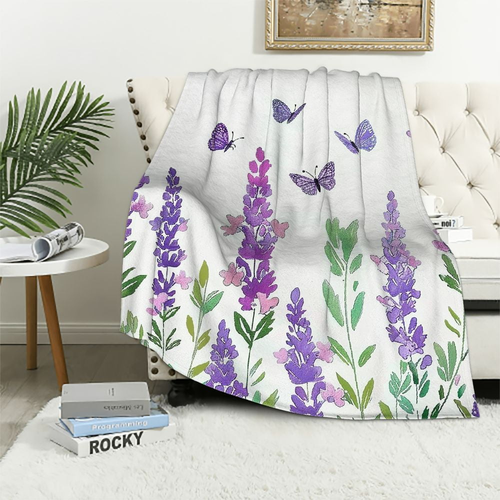 Creowell Purple Lavender Throw Blanket Throw Colorful Butterfly Wild ...