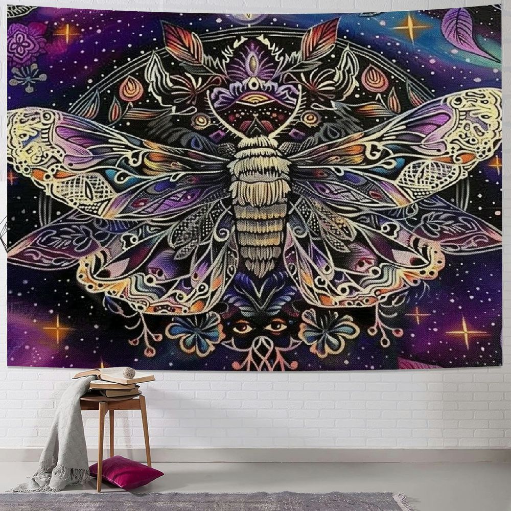Creowell Purple Tapestry, Death Moth with Mandala Motif on Galaxy ...