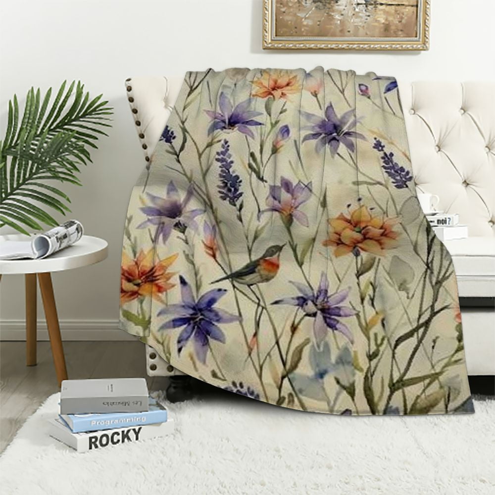 Creowell Purple Throw Blanket, Lavender Paint Pattern French Fragrance Organic Herb Theme ...