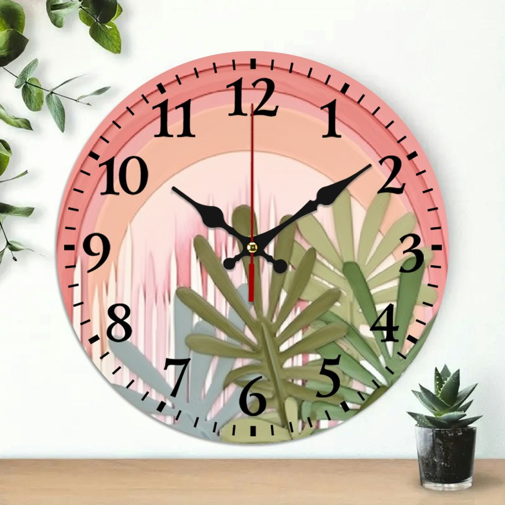 Creowell Rainbow Palm Leaves Silent Wall Clock for Living Room Decor ...