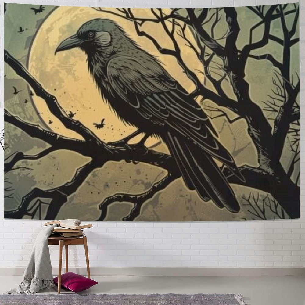 Creowell Raven Tapestry, Psychedelic Tapestry Wall Hanging, Crow ...