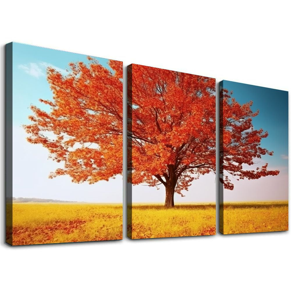 Creowell Ready to Hang Thanksgiving Red Oak Wall Art Canvas 3 Piece Set ...