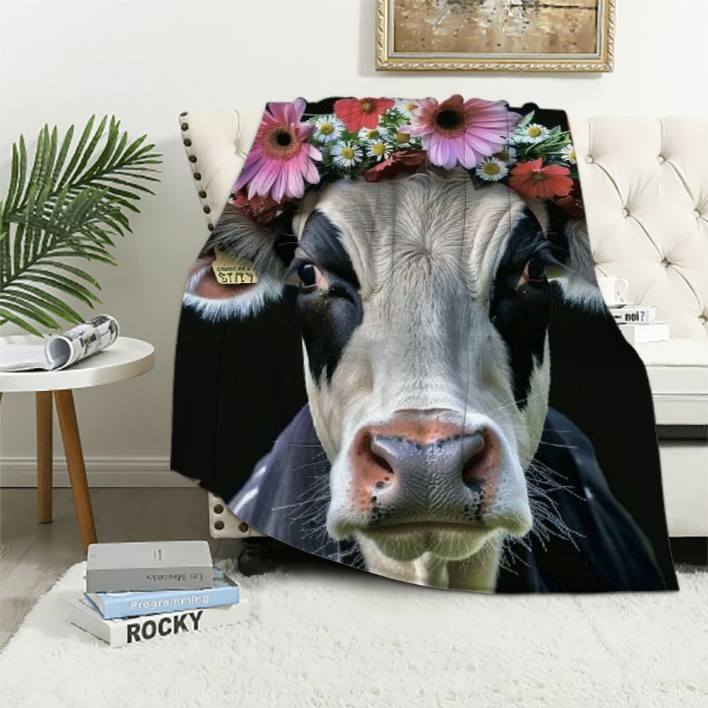 Creowell Realistic Cow Blanket Warm Cozy Animal Print Throw for Couch ...