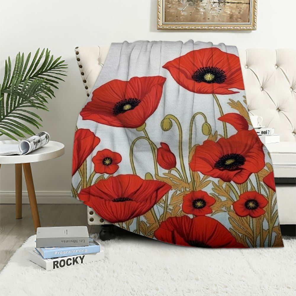 Creowell Red Flowers Art Nouveau Fashion Embroidered Print Throw ...