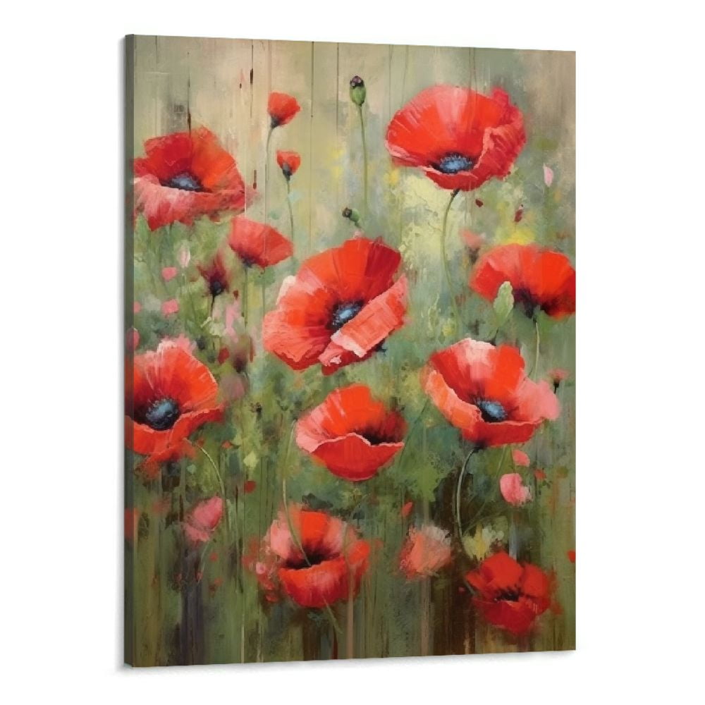 Creowell Red Flowers Wall Art Vintage Style Picture Canvas Posters ...