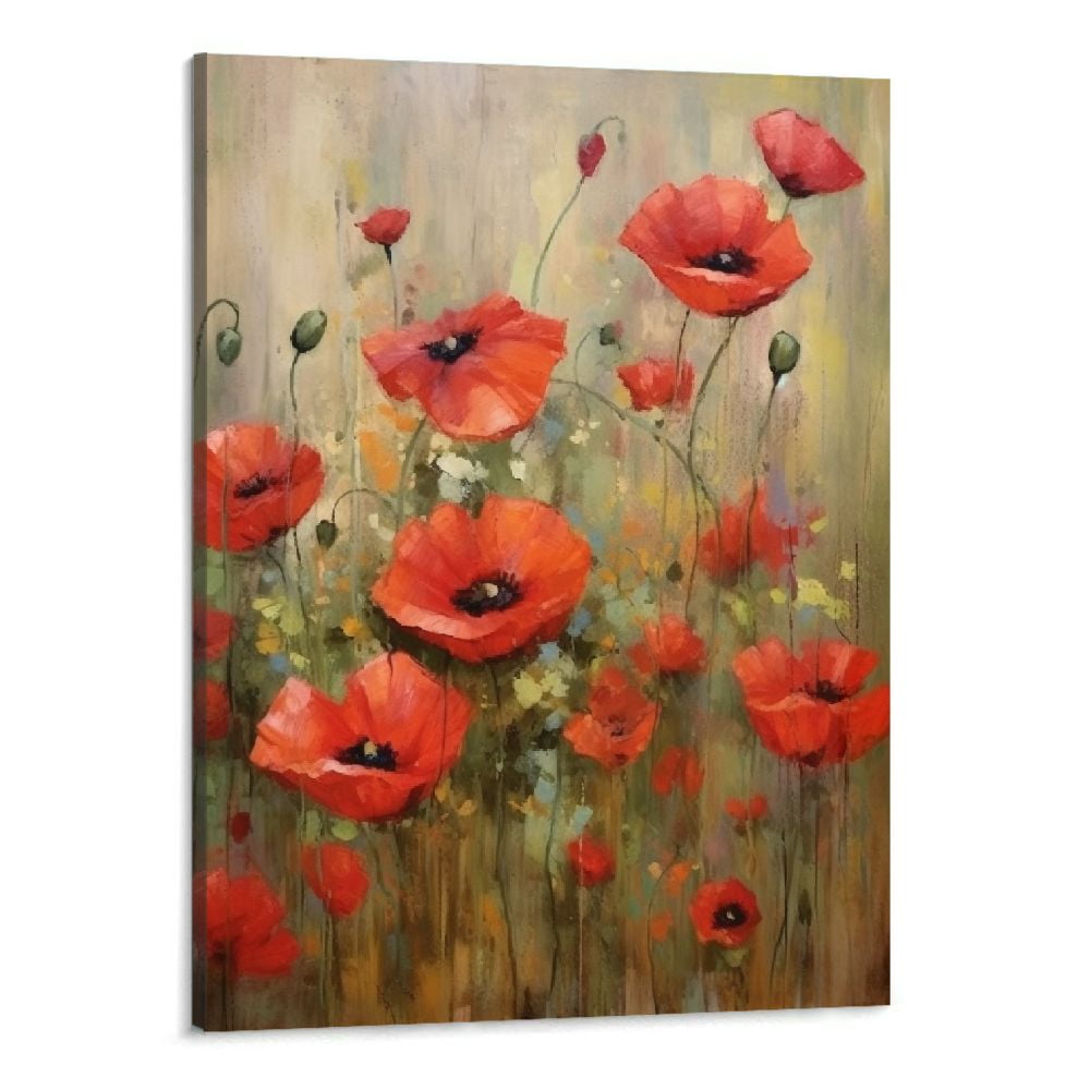 Creowell Red Flowers Wall Art Vintage Style Picture Canvas Posters ...