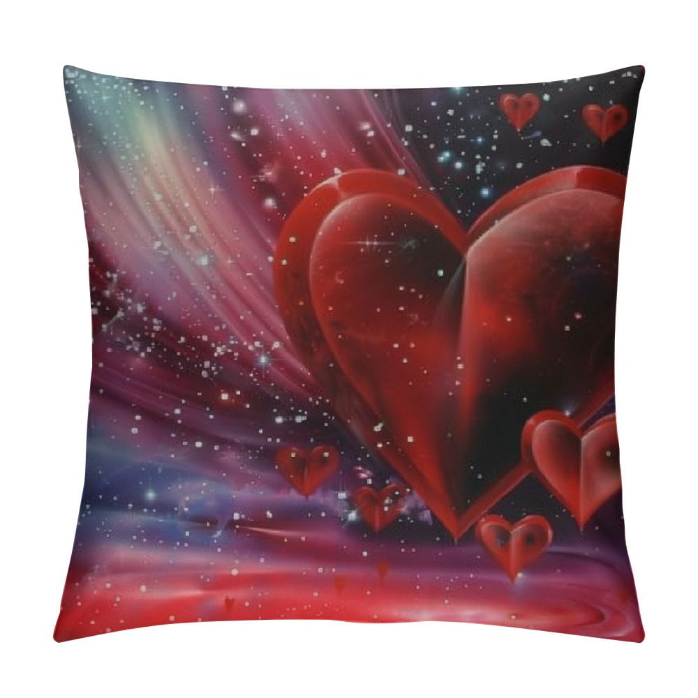 Creowell Red Hearts Space Love Print Throw Pillow Covers Fashion Throw ...