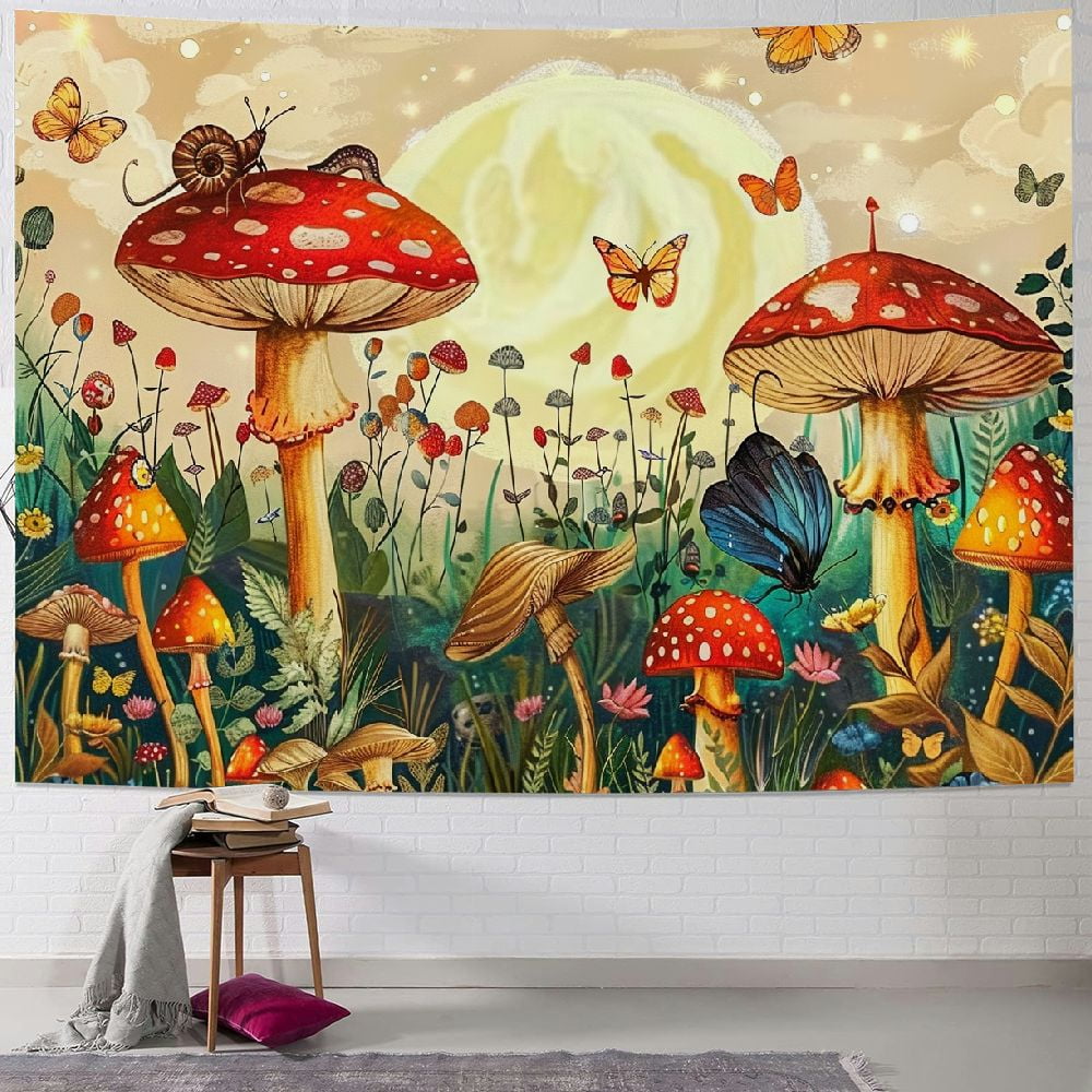Creowell Red Mushroom Tapestry Moon Star Tapestries for Bedroom ...