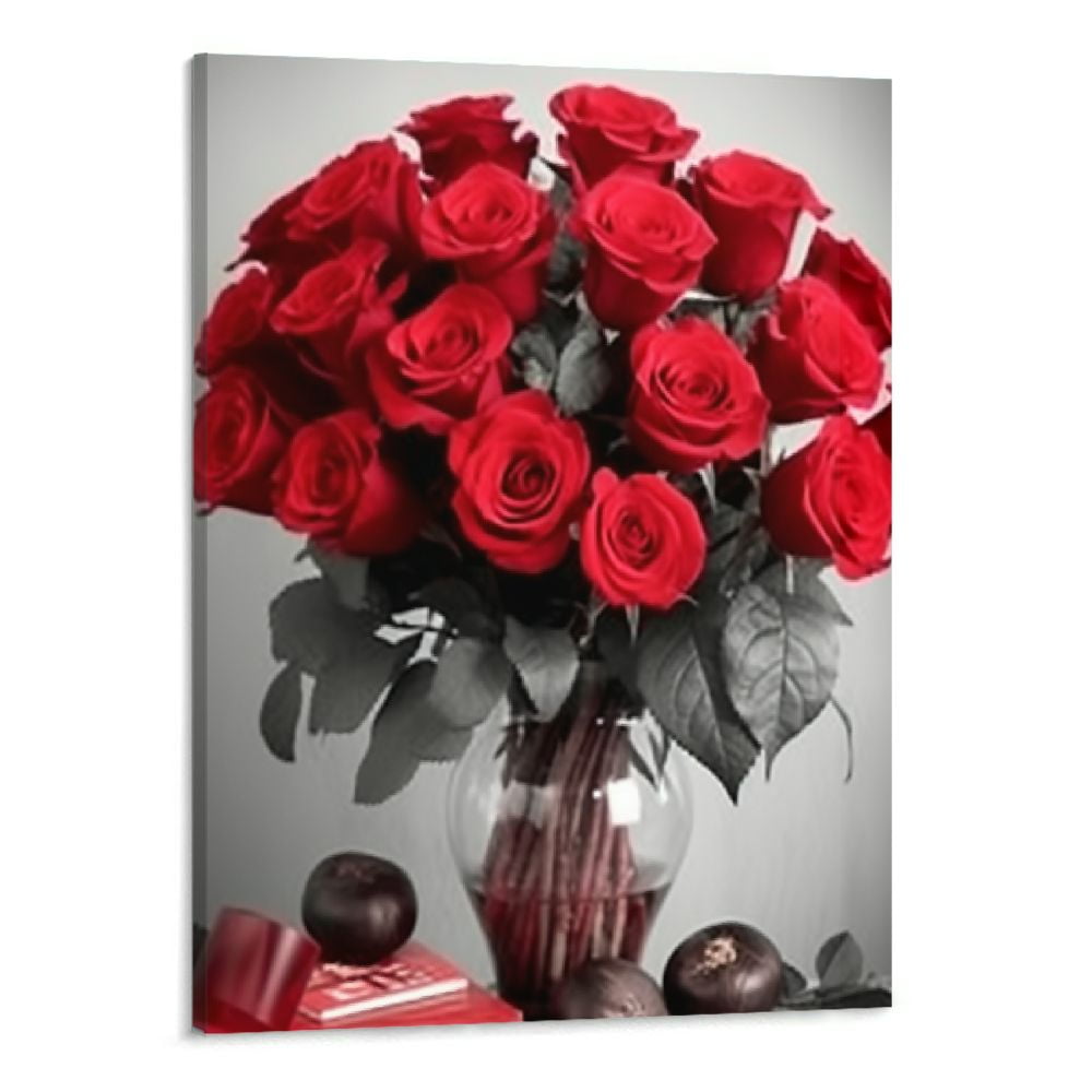 Creowell Red Rose Canvas Wall Art Flowers Pictures Bathroom Decor ...