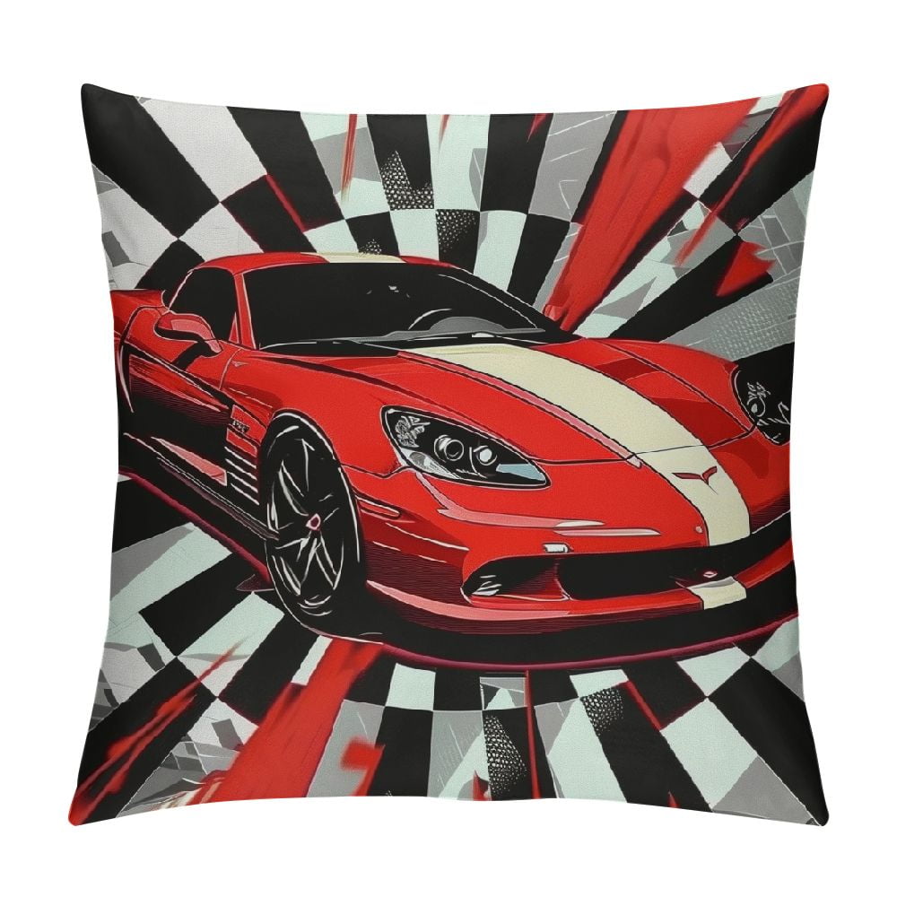 Creowell Red Sports Car Pillow Cover , Race Car Throw Pillow Cover for ...