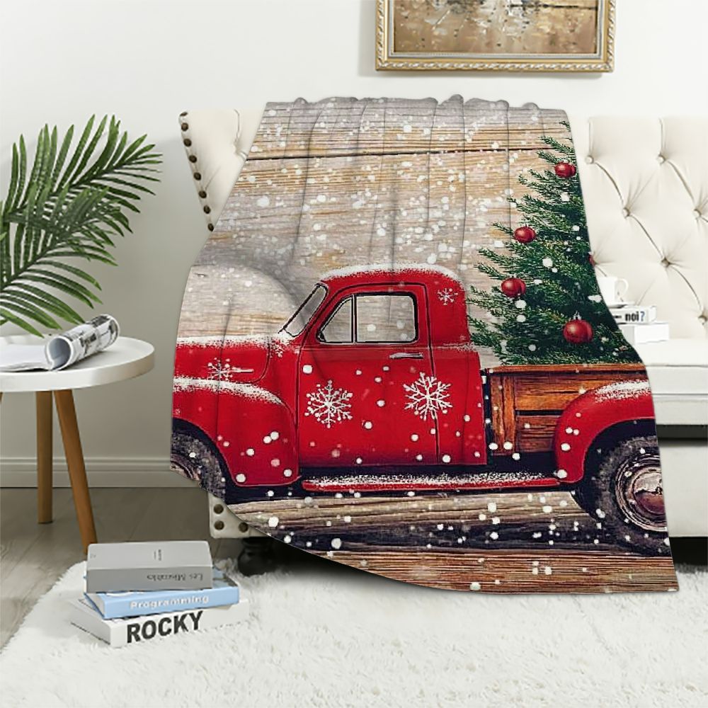 Creowell Red Truck Soft Throw Blankets for Couch, Christmas Tree Bed ...