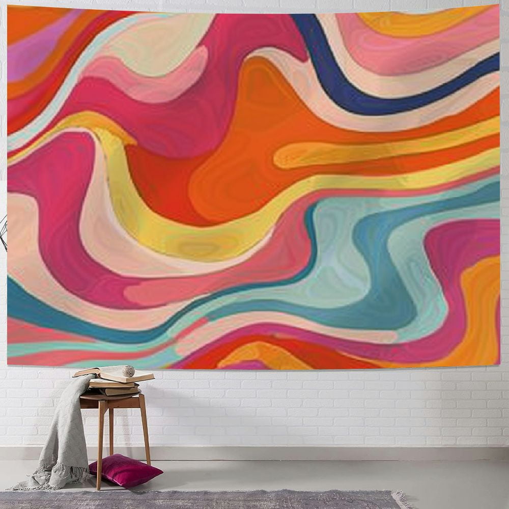 Creowell Retro 70s Groovy Tapestry Vintage Abstract Spiral Swirl Pink ...