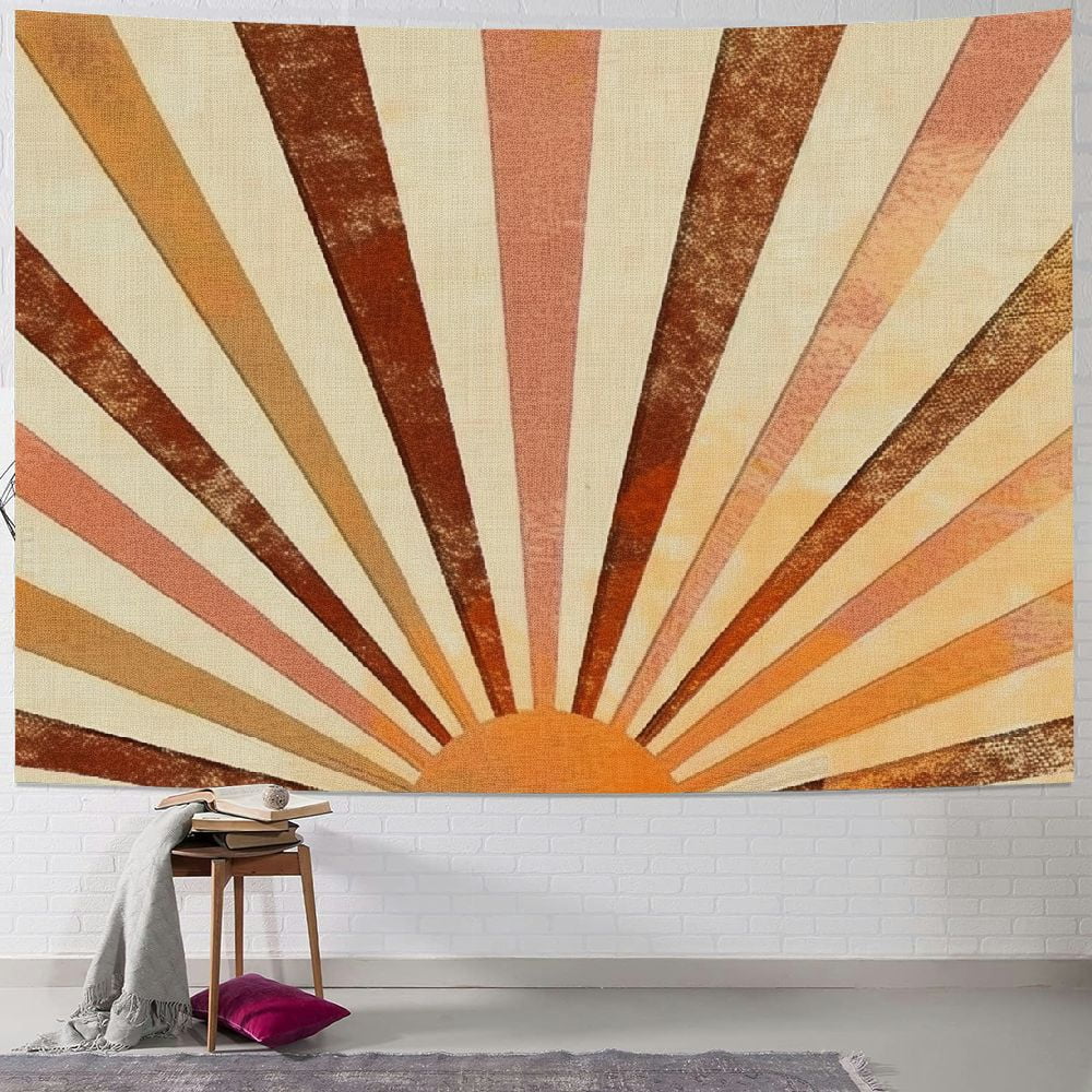 Creowell Retro Burning Sun Tapestry Wall Hanging, Vintage 70s Abstract ...