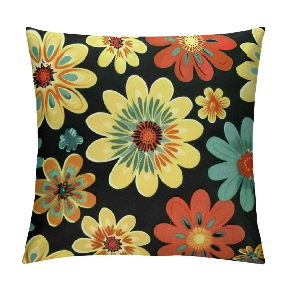 Creowell Retro Flower Pillow Covers , Funky Swirls Floral Throw Pillow ...