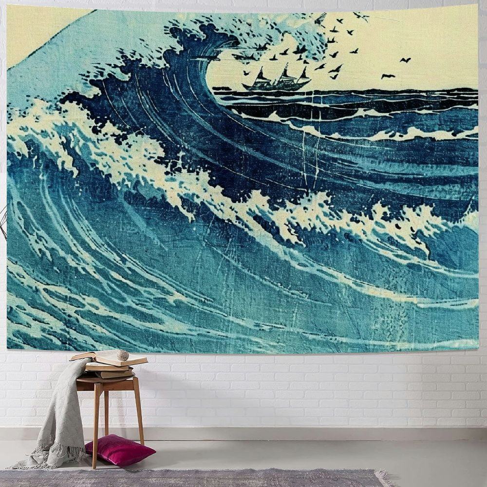 Creowell Retro Ocean Tapestry Wall Hanging, Vintage Blue Watercolor ...