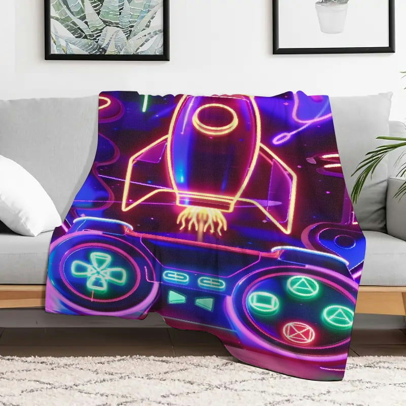Creowell Retrofuturism Neon Lighting Flannel Blankets for Couch Bed ...
