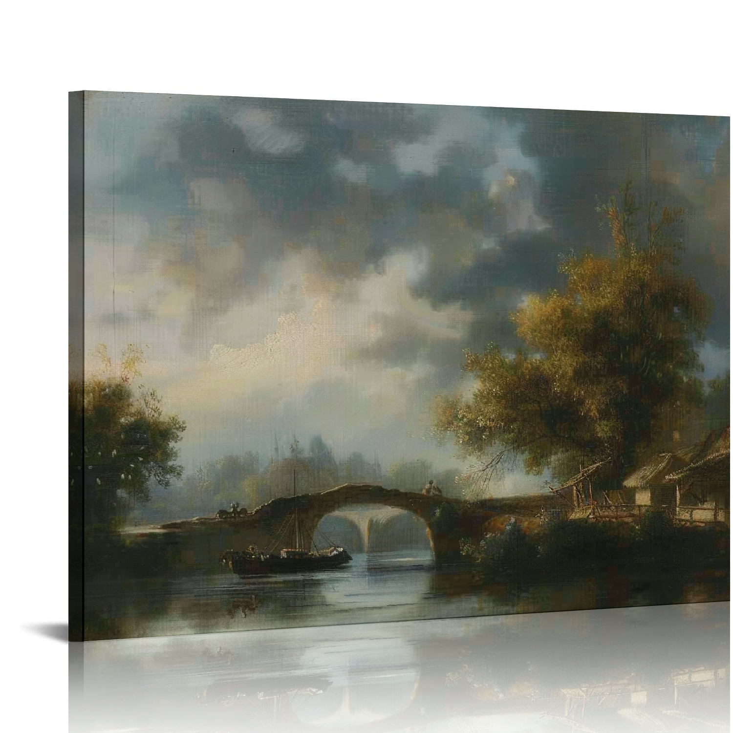 Creowell River Bridge Boat Canvas Prints Wall Art Home Decor 16x12in ...