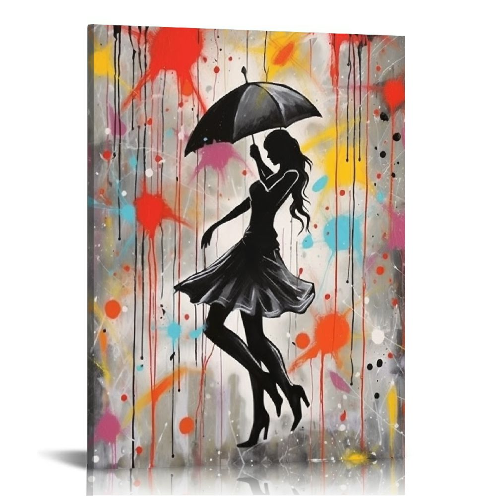 Creowell Romantic Couple Wall Art Dancing Under Red Umbrella Canvas ...
