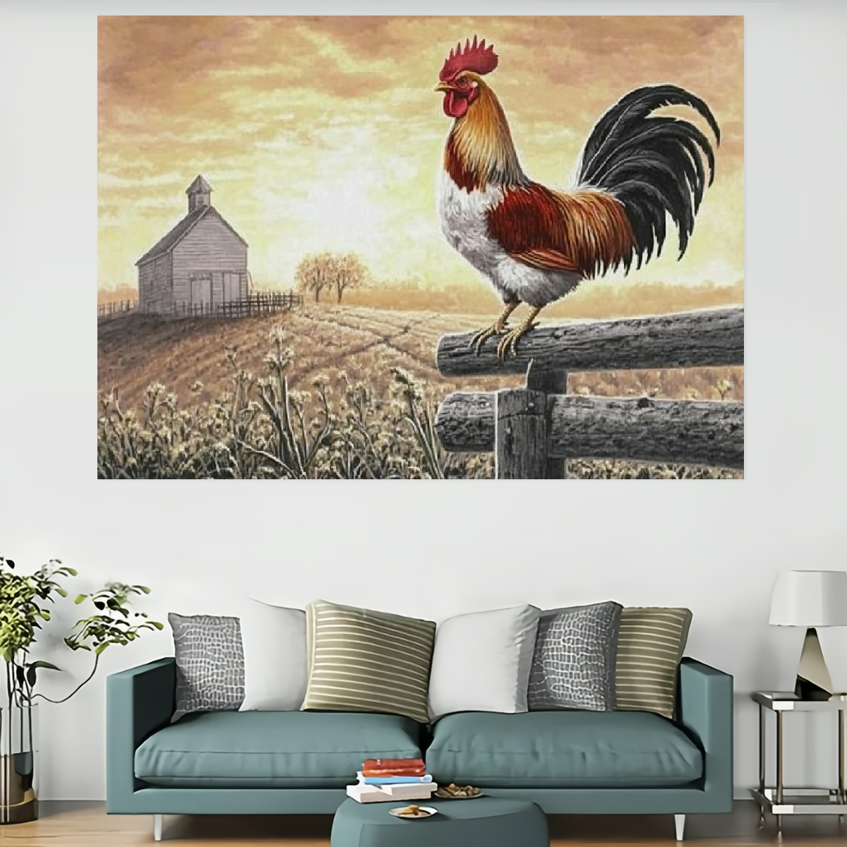 Creowell Rooster Farm Tapestry 100% Polyester Wall Art Home Decor ...
