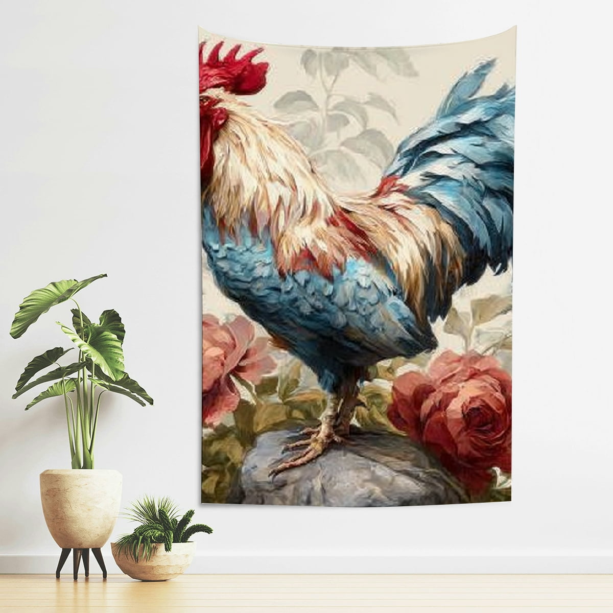 Creowell Rooster Roses Rock Tapestry 100% Polyester Wall Hanging 40 ...