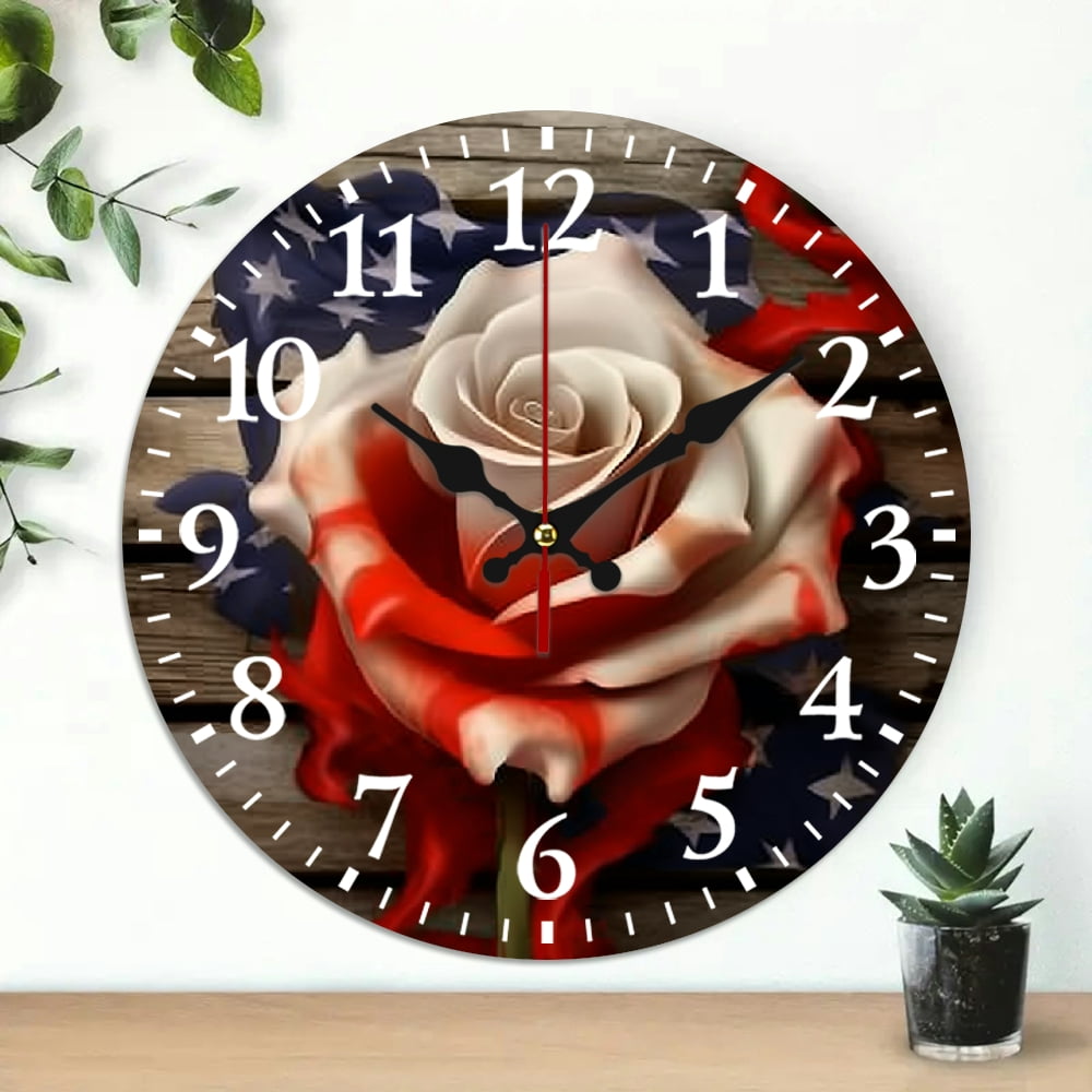 Creowell Rose Ribbon Americo Makk Wooden Wall Clock 10 Inch Battery ...