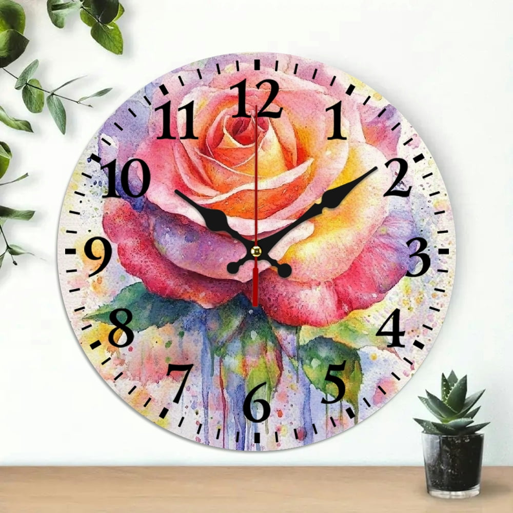 Creowell Rose Wall Clock Silent Mechanical Movement 10 Inch Decor ...
