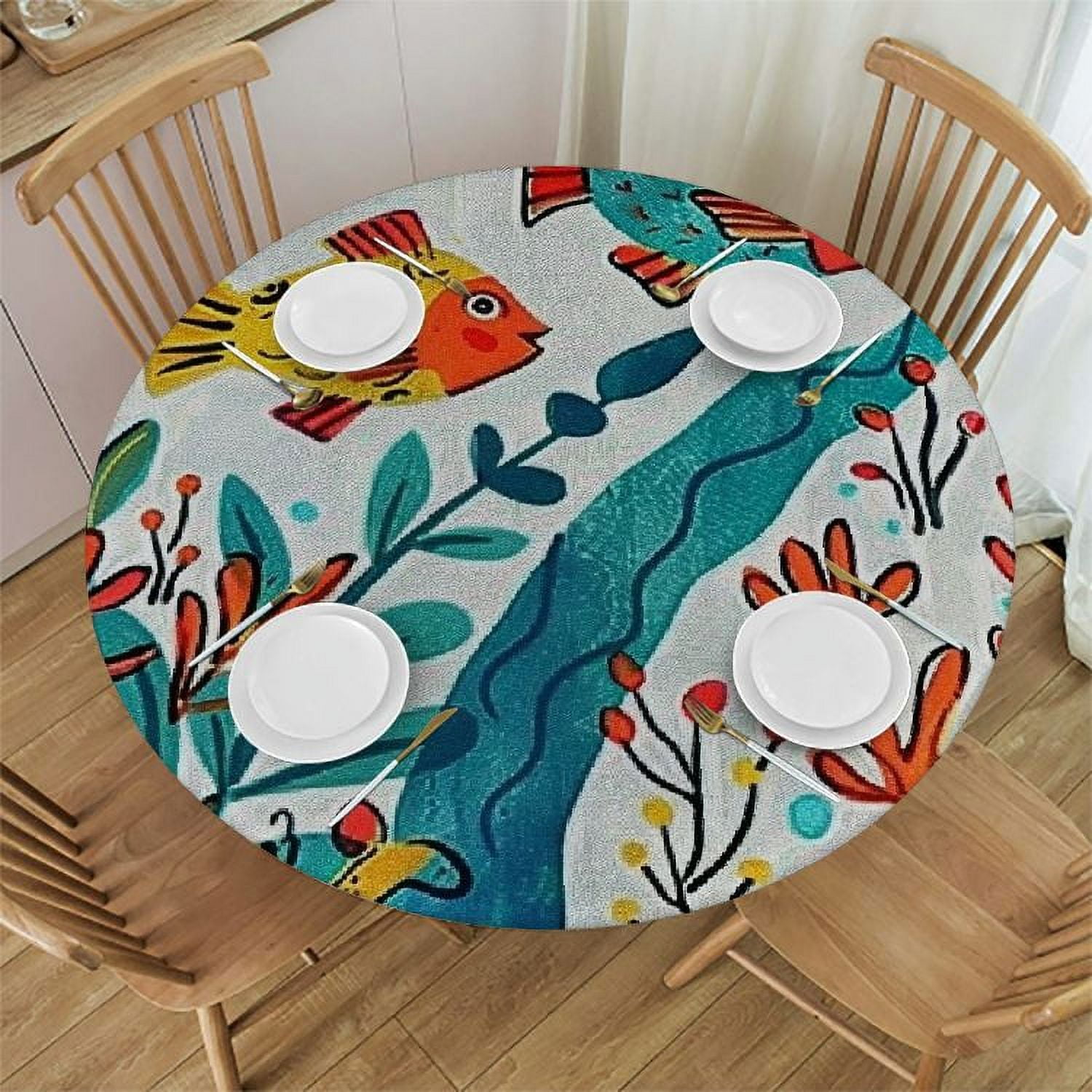Creowell Round Backed Tablecloth,Under The Sea, Indoor/Outdoor Table ...