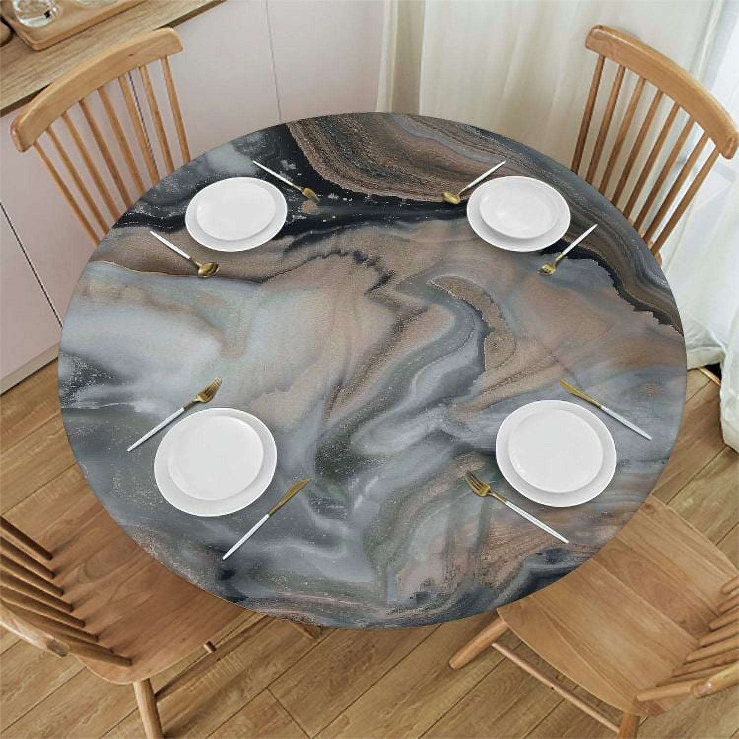 Creowell Round Tablecloth with Elastic Marble Brown Gray Gradient ...