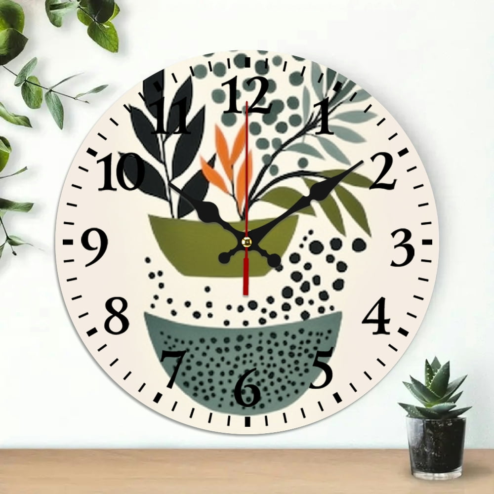 Creowell Round Wooden Wall Clock with Bold Shapes Print, Frameless ...