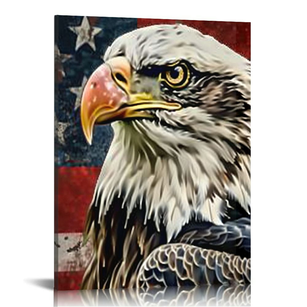 Creowell Rustic American Flag Bald Eagle Wall Art Retro US Flag Poster ...