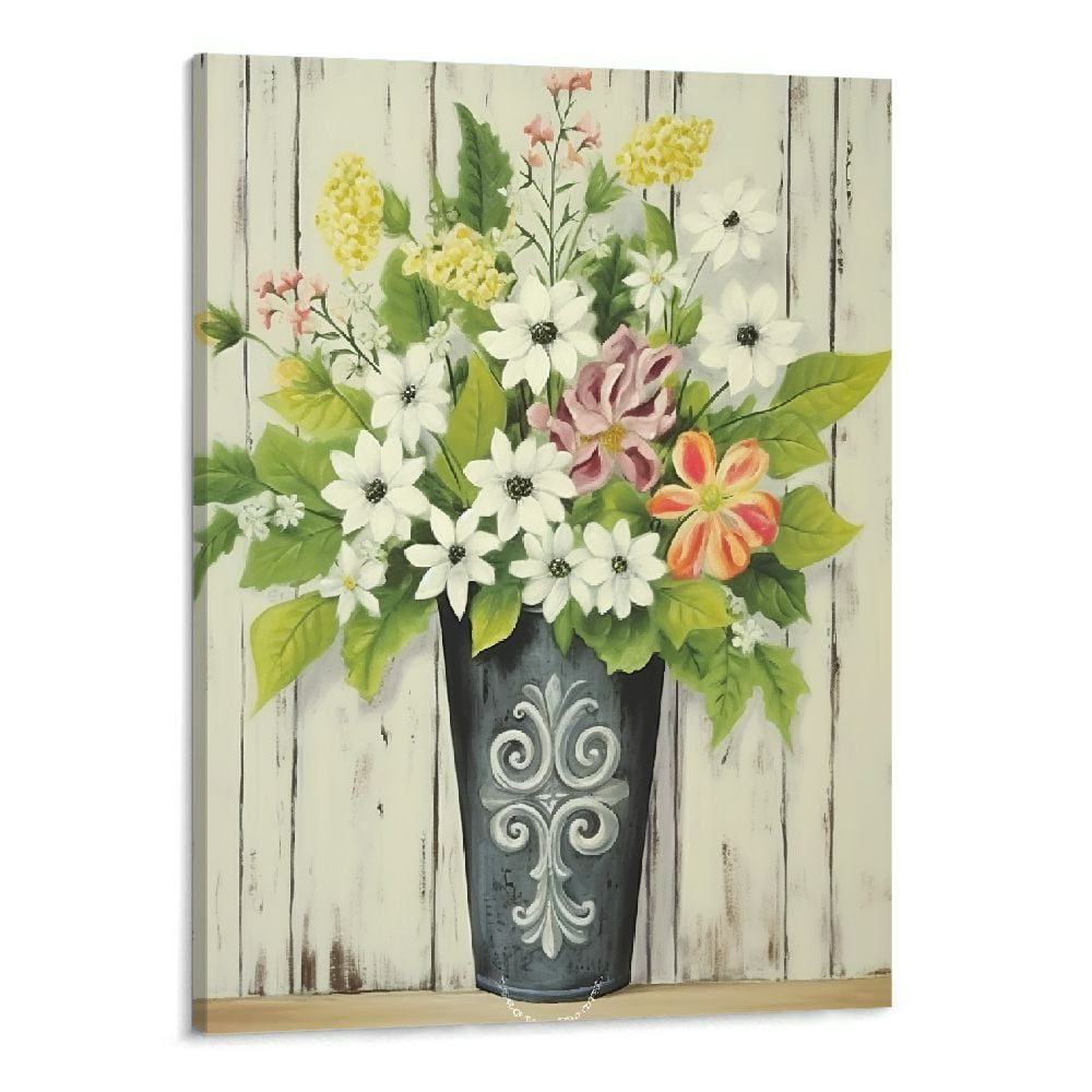 Creowell Rustic Bathroom Wall Art Country Farmhouse Flower Wall Decor ...