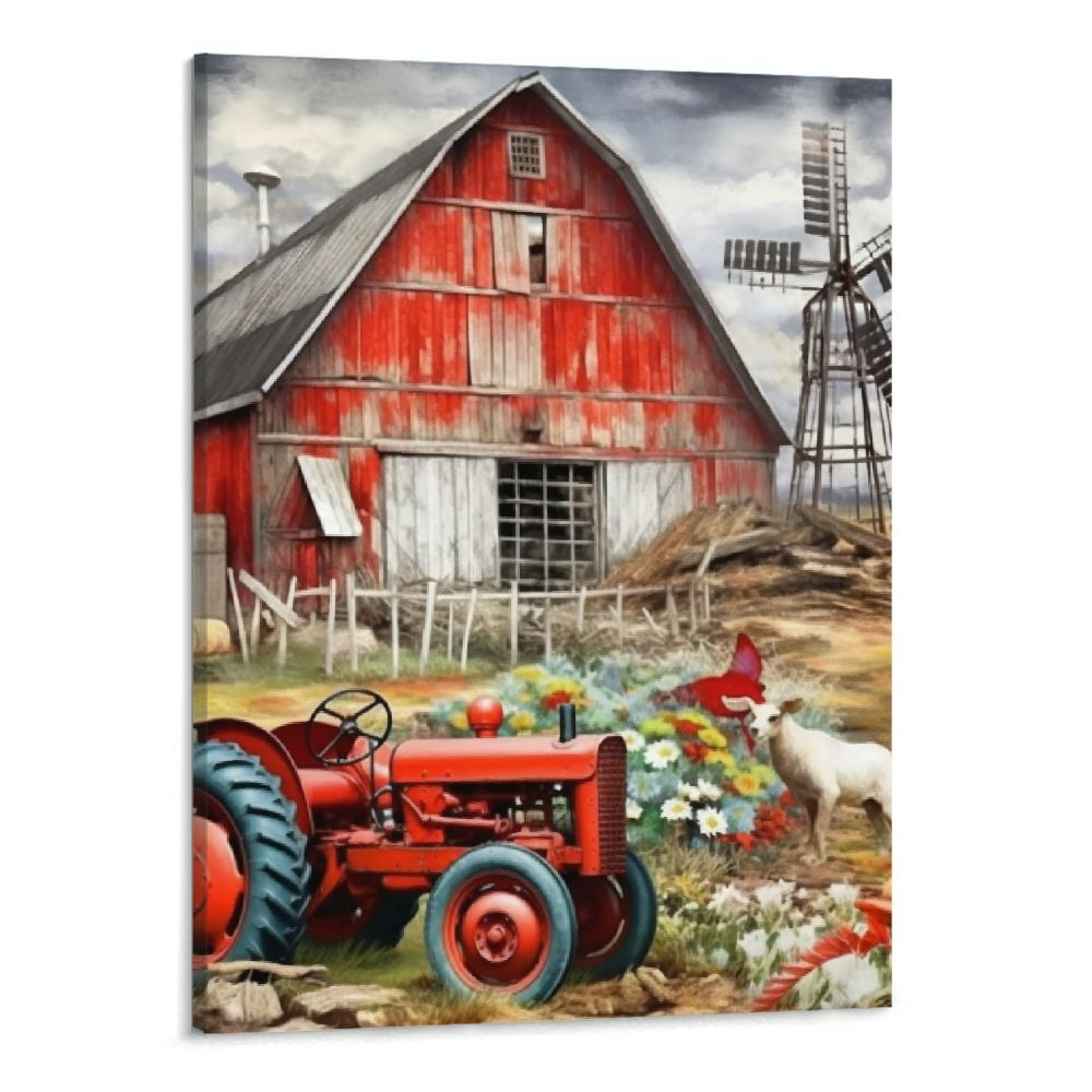 Creowell Rustic Country Wall Art Red Barn Pictures Wall Decor Farmhouse ...