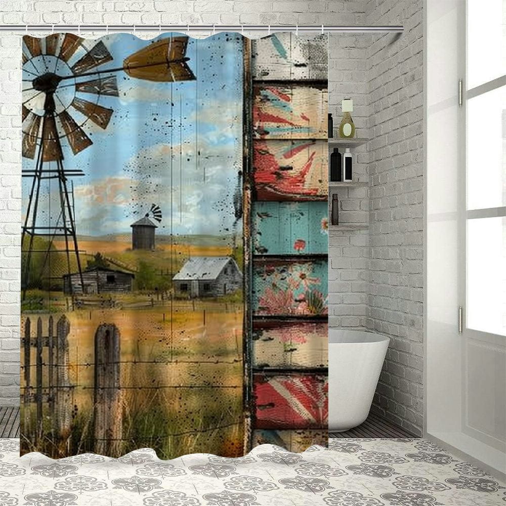 Creowell Rustic Farmhouse Shower Curtain for Bathroom Countryside ...