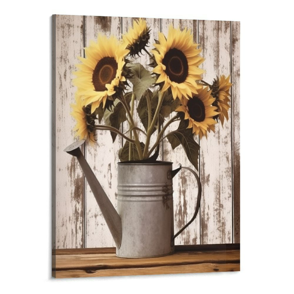 Creowell Rustic Farmhouse Sunflowers Wall Art Canvas Flower Painting ...
