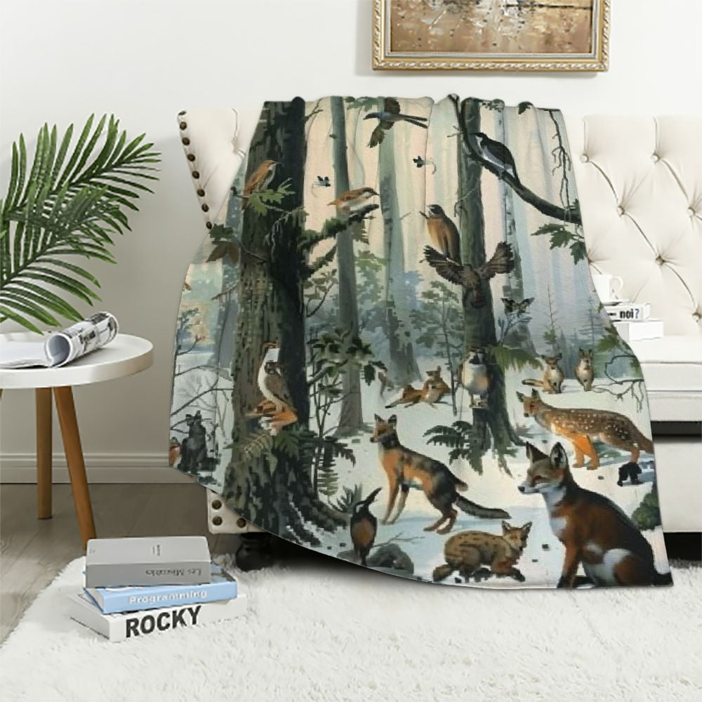 Creowell Rustic Forest Flannel Blankets for Kids, Vintage Lodge Forest ...