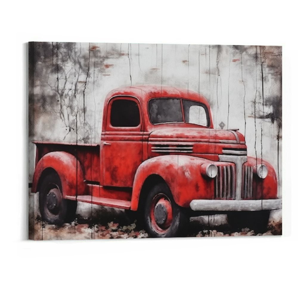 Creowell Rustic Truck Canvas Wall Art Old Car Pictures Farmhouse Living ...