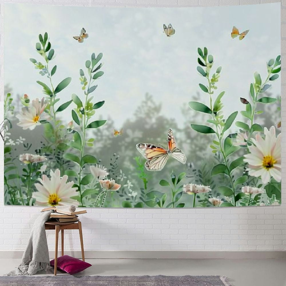 Creowell Sage Green Leaves Tapestry Leaf Botanical Plant Flowers ...