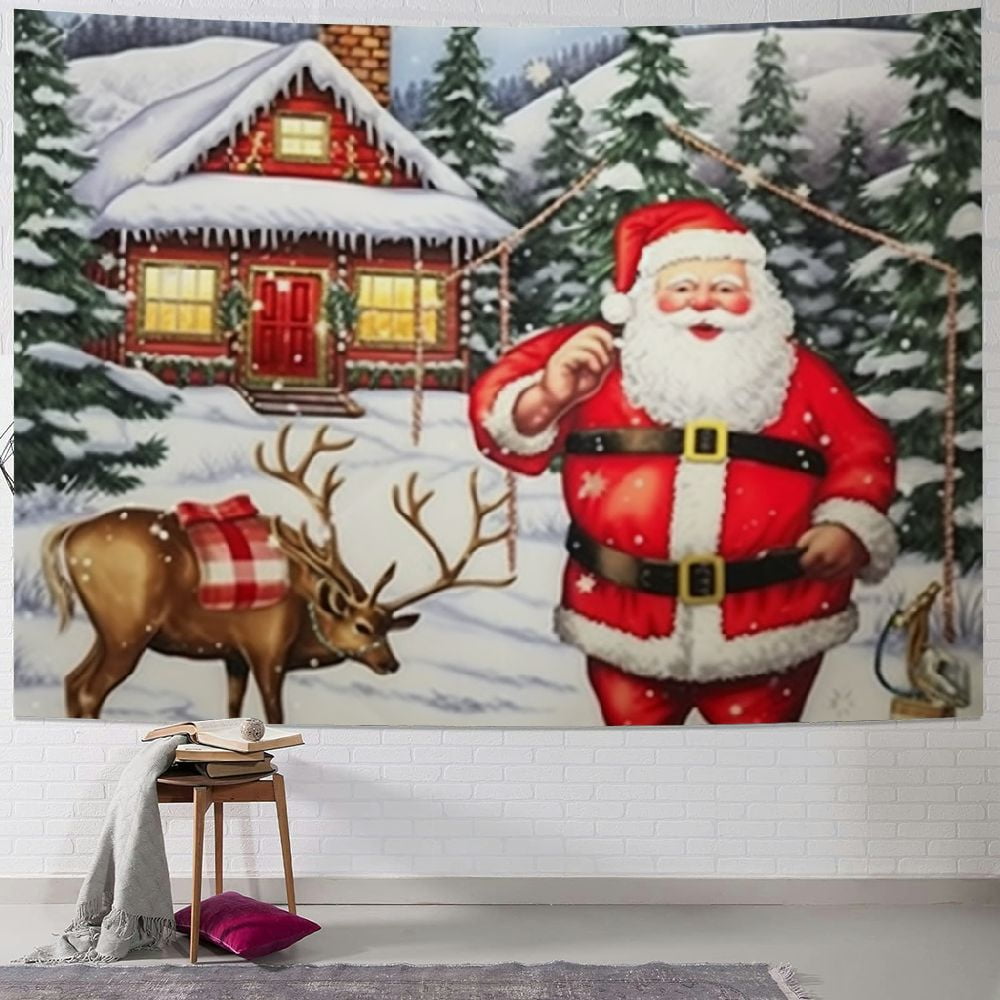 Creowell Santa Clause Reindeers Snow Tapestry Wall Hanging for Bedroom ...