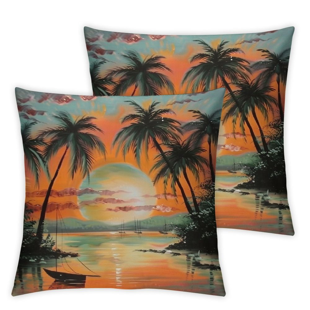 Creowell Satin Throw Pillow Covers Palm Trees Throw Pillow Covers ...
