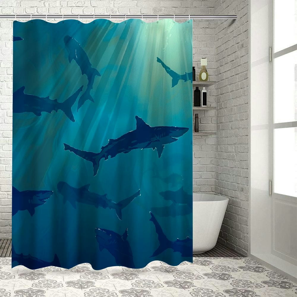 Creowell Sea Animals Shower Curtain, Hammerhead Shark Scan Ocean ...