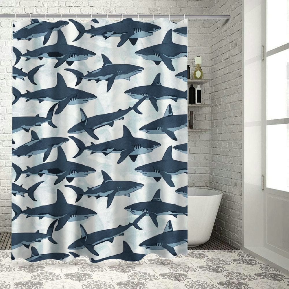 Creowell Sea Animals Shower Curtain, Sharks Swimming Horizontal ...