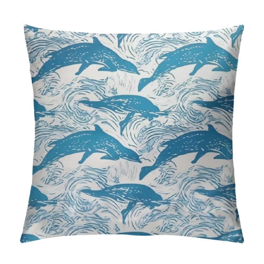 Creowell Sea Animals Throw Pillow Cushion Cover, Aquatic Dolphin Leaf ...