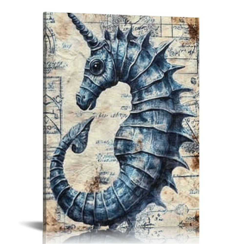Creowell Sea Horse Compass Symbolism Canvas Print Wall Art Decor ...