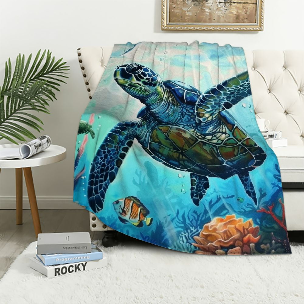 Creowell Sea Turtle Blanket Throw for Couch Bed,Thick Fluffy Tortoise ...