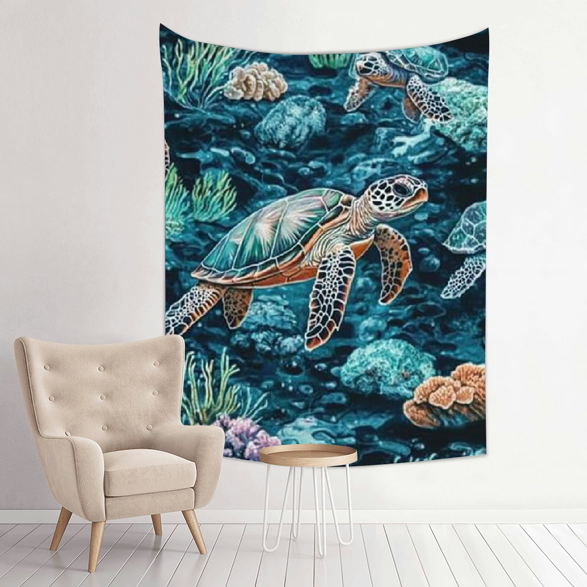 Creowell Sea Turtle Coral Underwater Wall Art Tapestry 100% Polyester ...