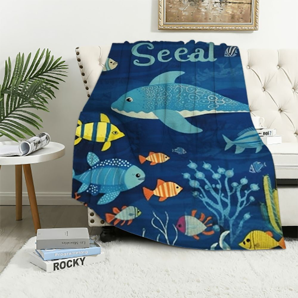 Creowell Sea Turtle Fish Print Throw Blanket Flannel Material for All ...