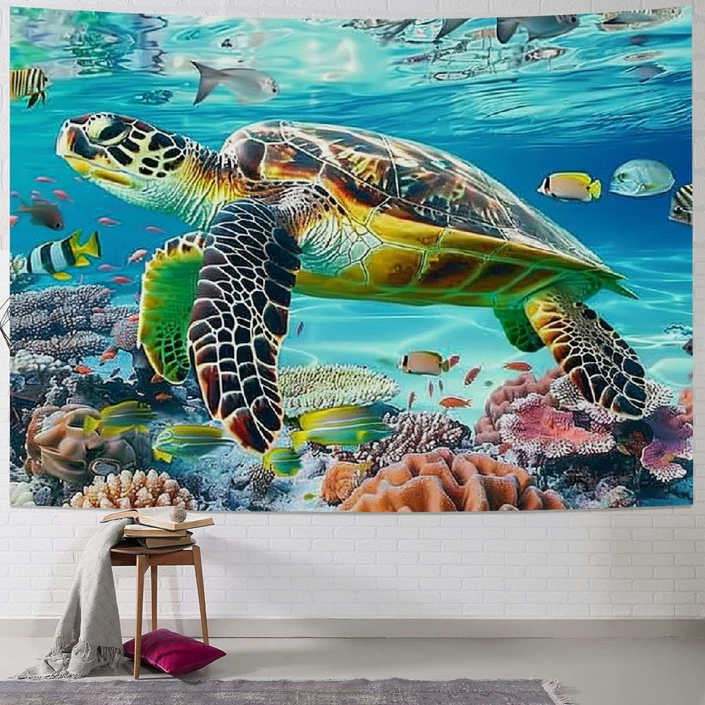 Creowell Sea Turtle Tapestry, Ocean Under Water World Tropical Fish ...