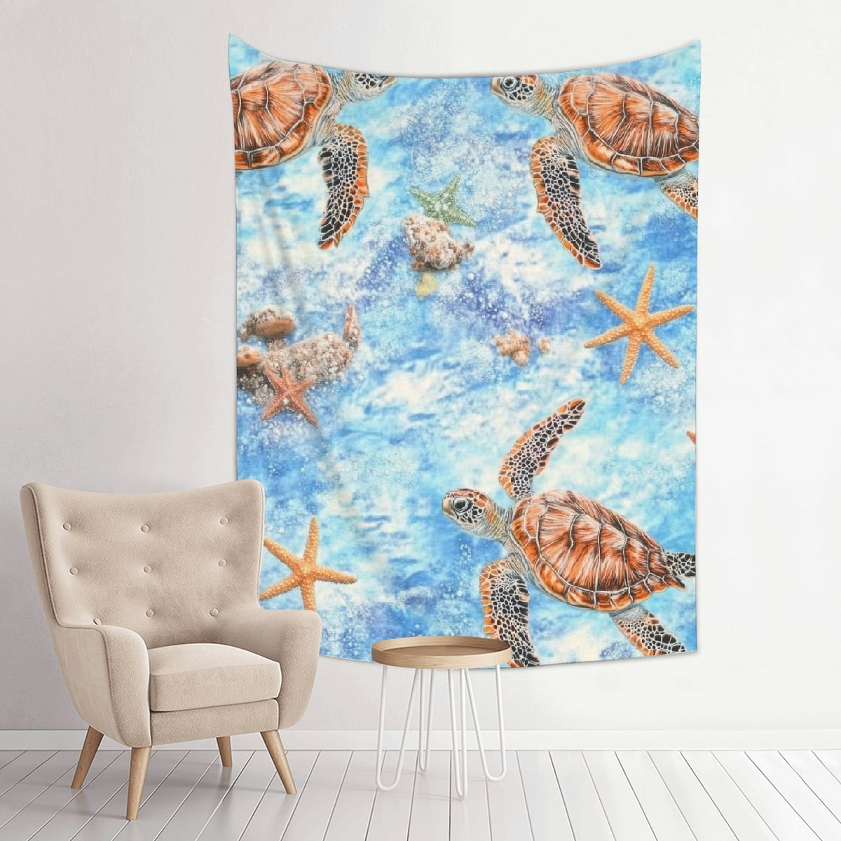 Creowell Sea Turtles Starfish Blue Sky Tapestry Wall Hanging 100% ...